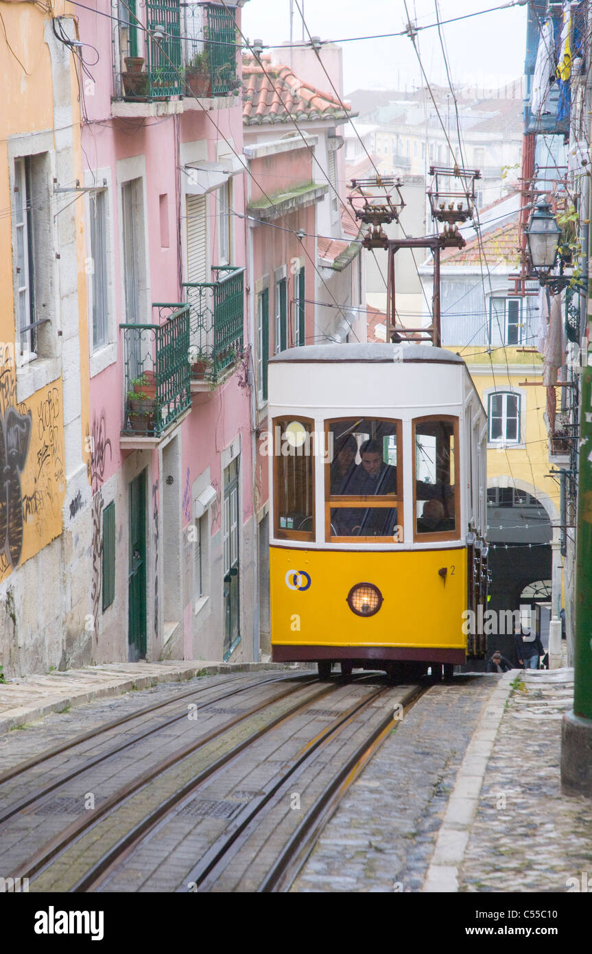 Lift tram climbs a steep hill, Lisbon, Portugal Stock Photo: 37613212 ...