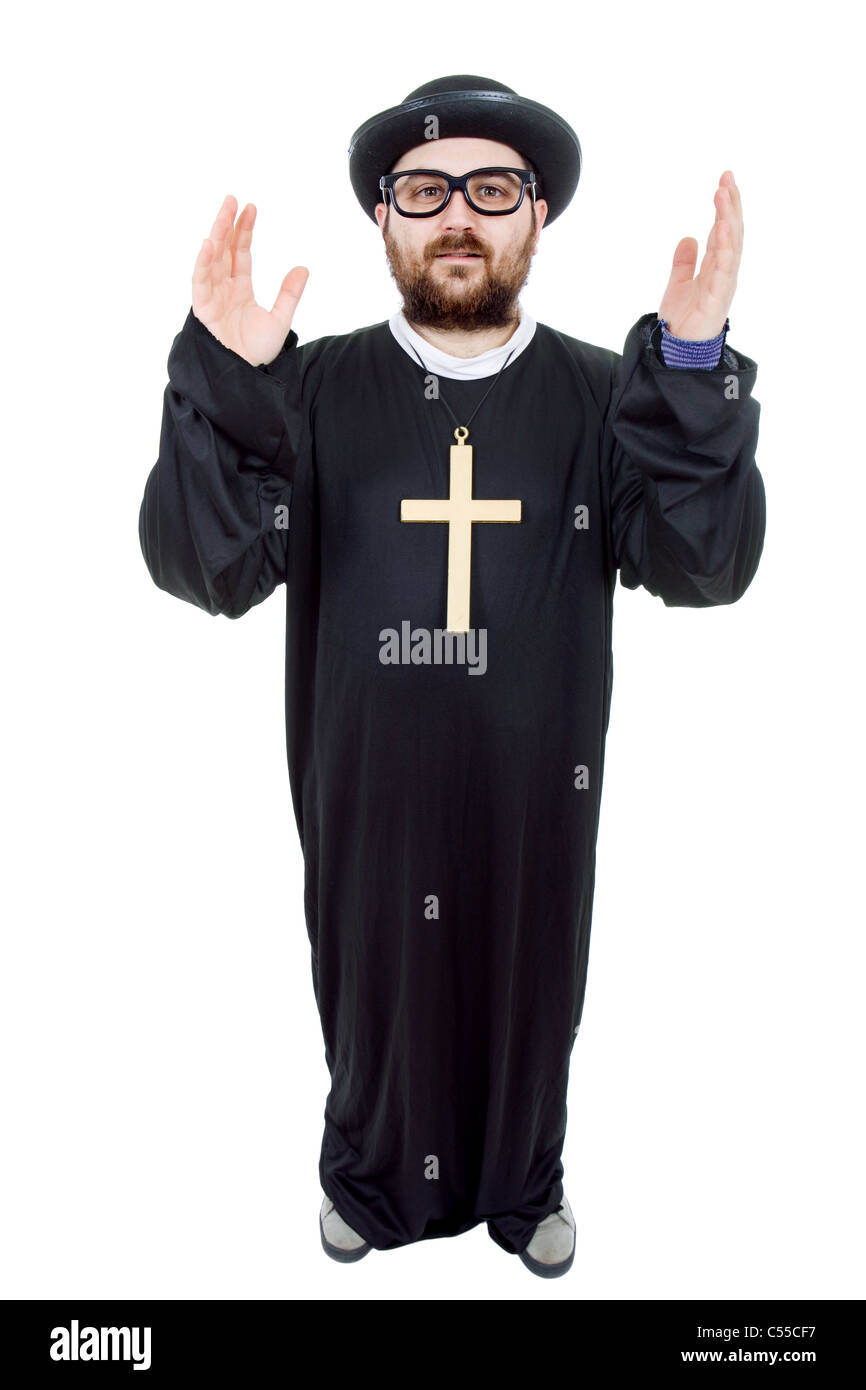 young man dressed as priest, full length, isolated on white Stock Photo ...