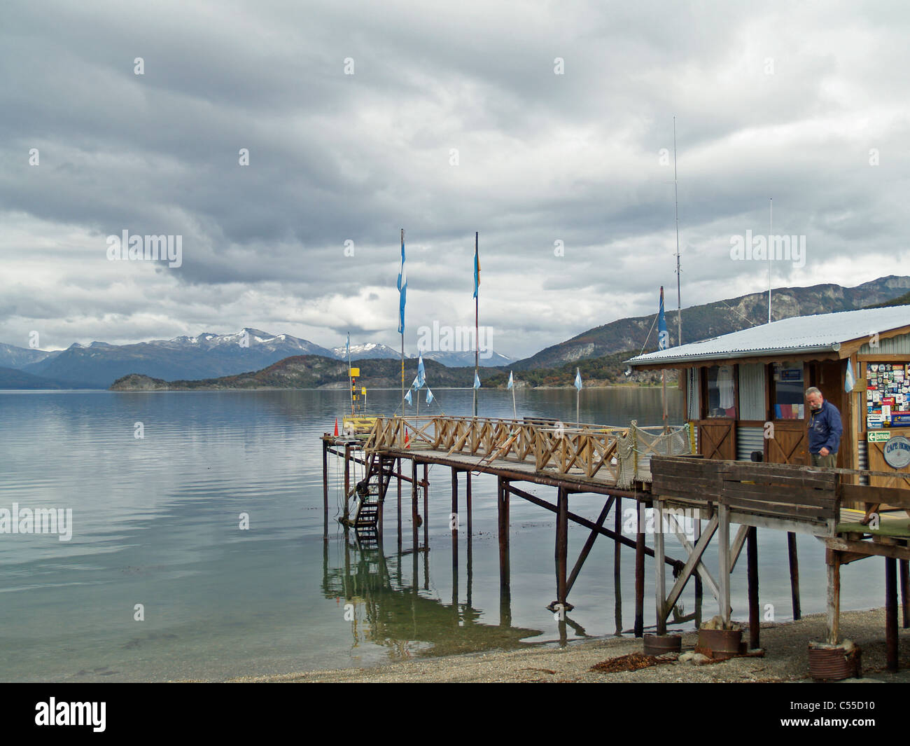 Argentina Tierra del Fuego National Park boat dock Bahia Ensenada Stock ...