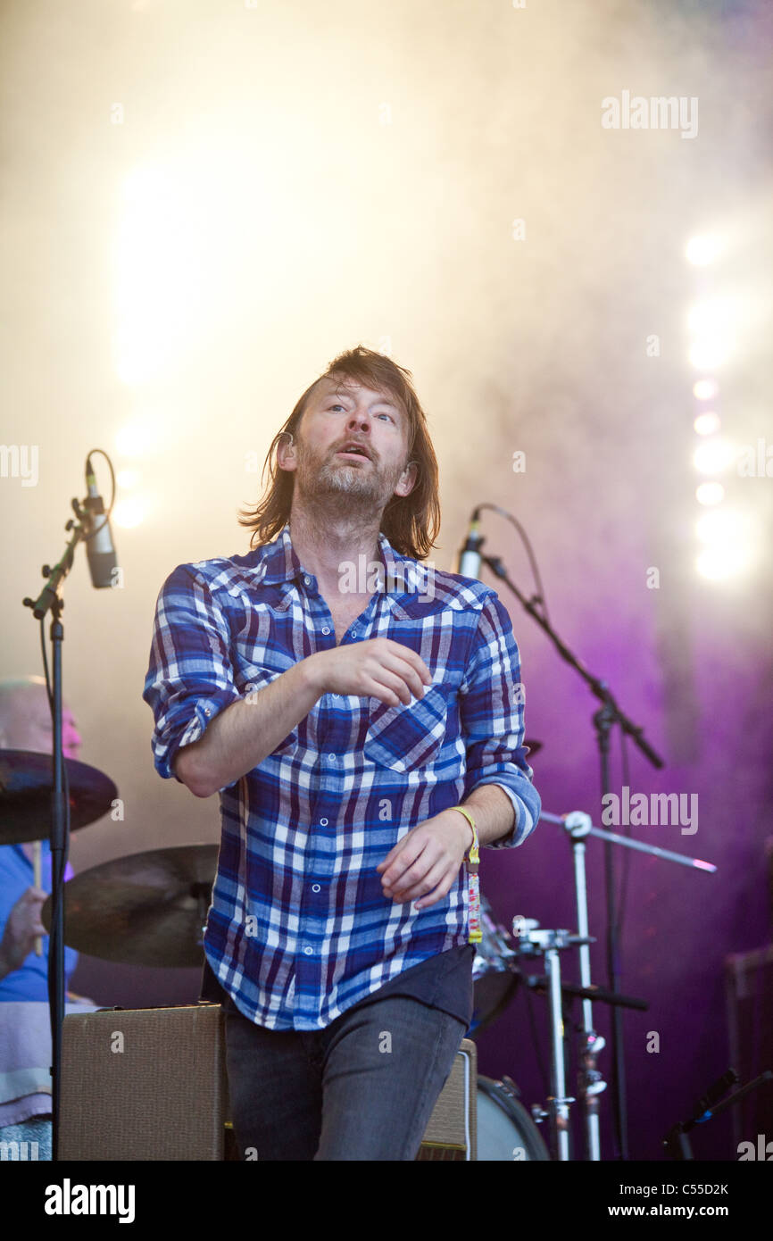 Radiohead playing a secret show on the Park stage at the Glastonbury ...