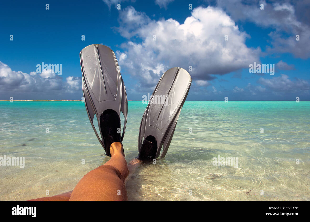 Scuba Fins on the Beach Stock Photo - Alamy