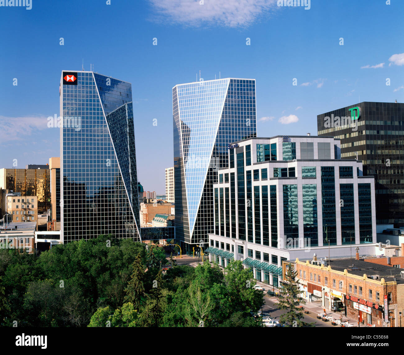 Canada, Saskatchewan, Regina, glass skyscrapers in downtown Stock Photo ...