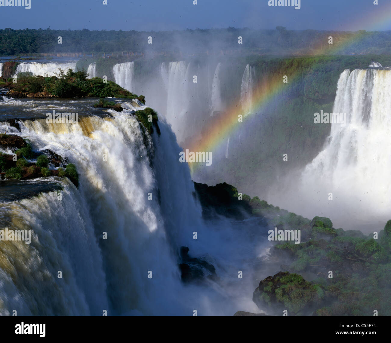 Rainbow over a waterfall, Devil's Throat, Iguacu Falls, Iguazu River ...