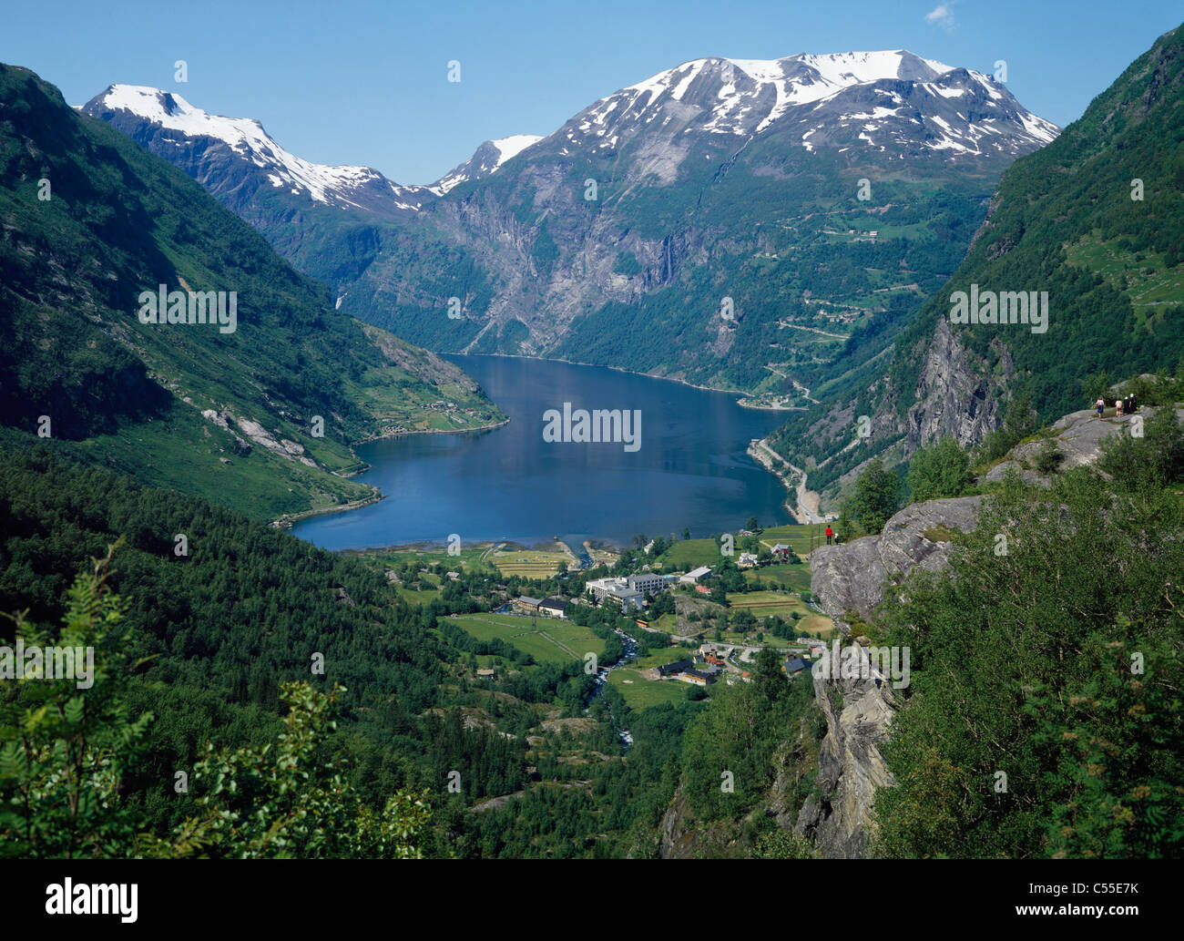 Norway, Geirangerfjord, landscape with lake among mountains Stock Photo ...