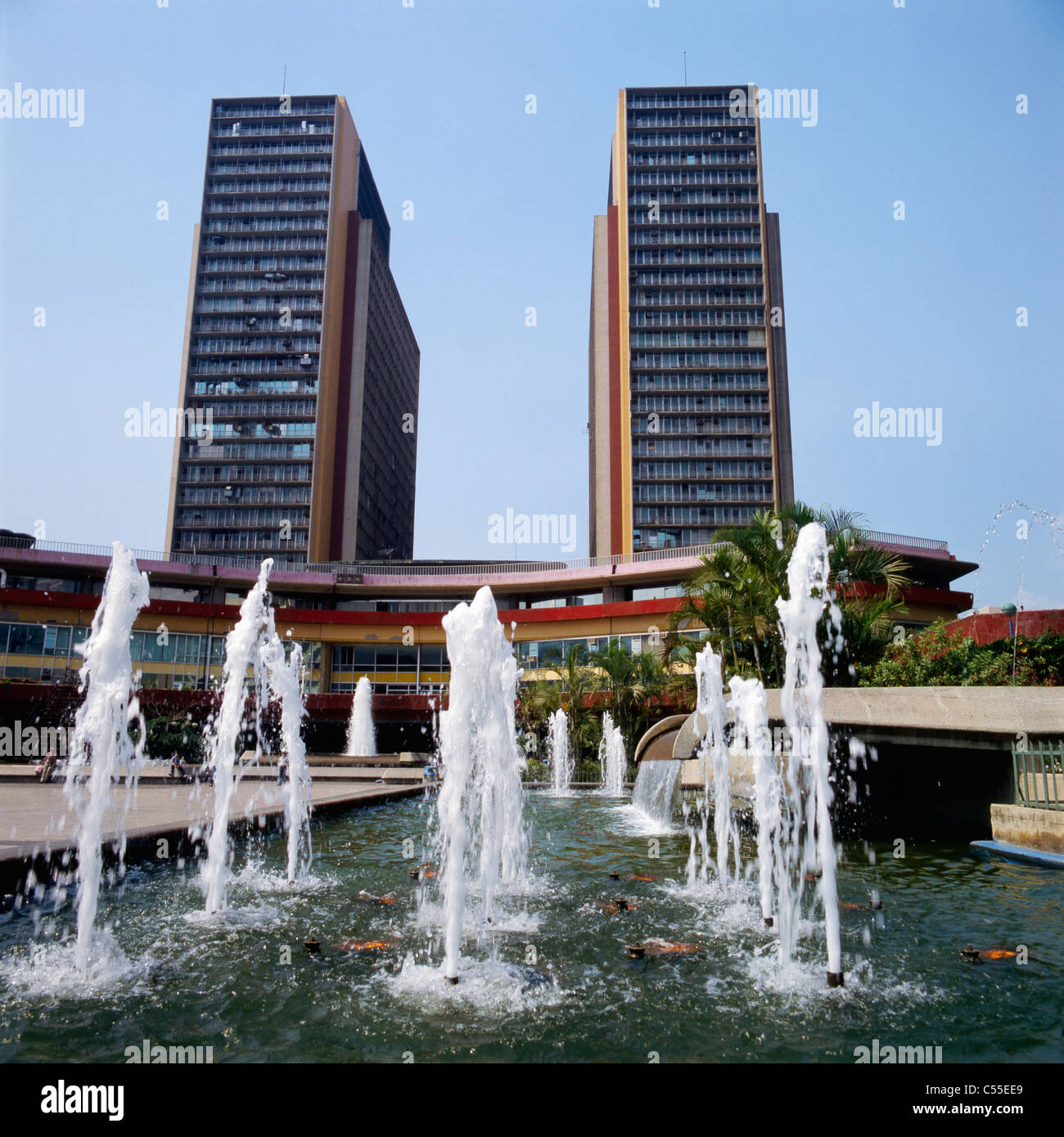 Venezuela, Caracas, Simon Bolivar Center, Fountains in front of ...