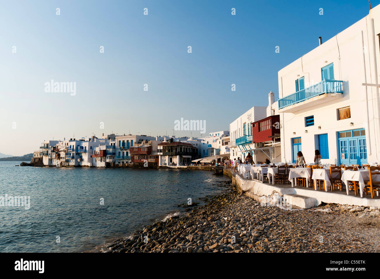 Town at the waterfront, Little Venice, Mykonos Town, Mykonos, Cyclades ...
