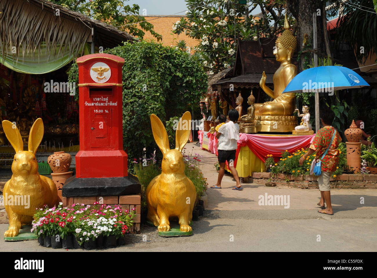Golden rabbit outside a Buddhist temple, Bangkok, Thailand, South East ...