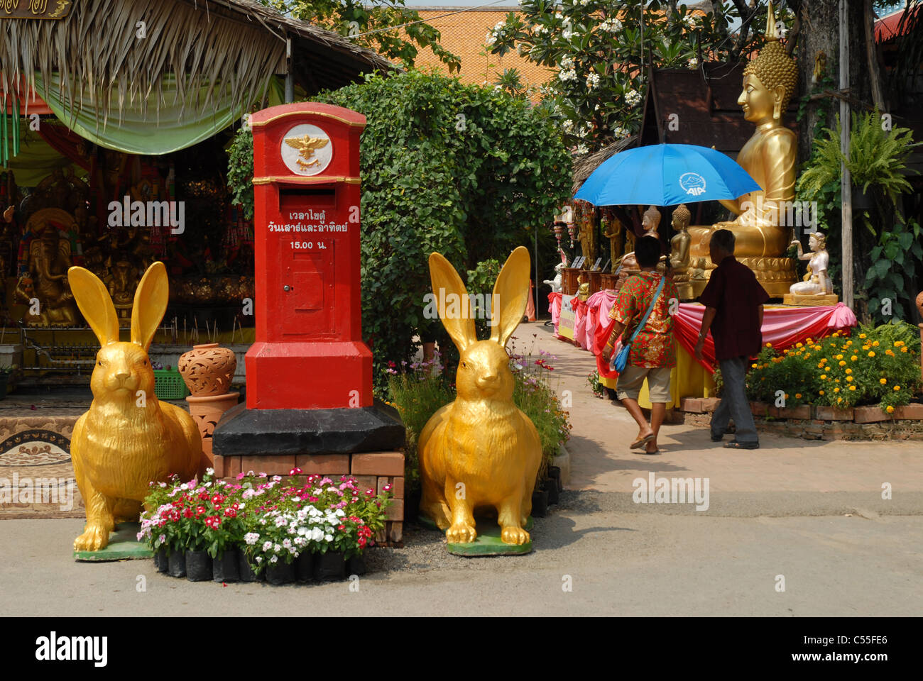 Golden rabbit outside a Buddhist temple, Bangkok, Thailand, South East ...