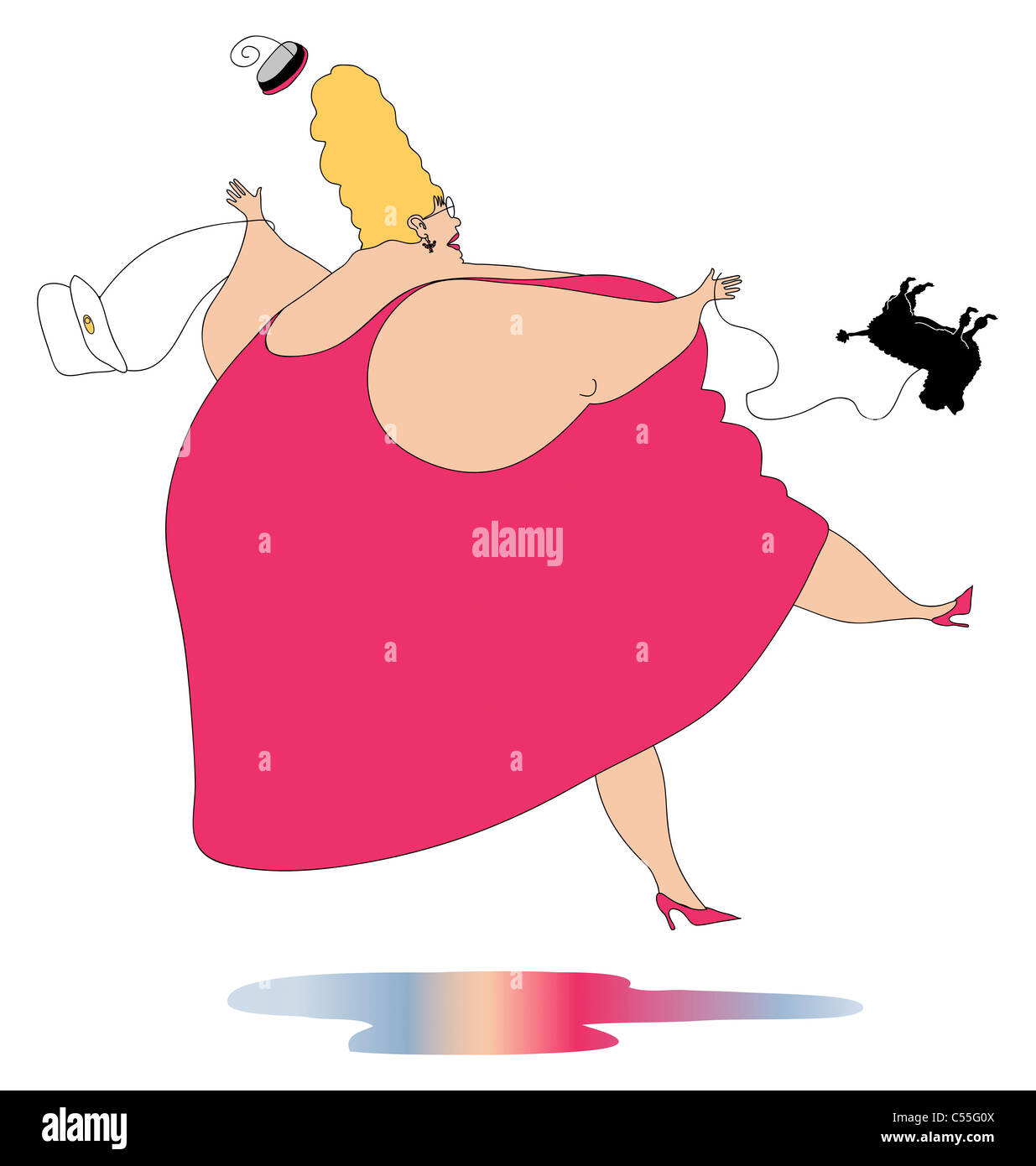 Overweight woman slipping on puddle Stock Photo - Alamy