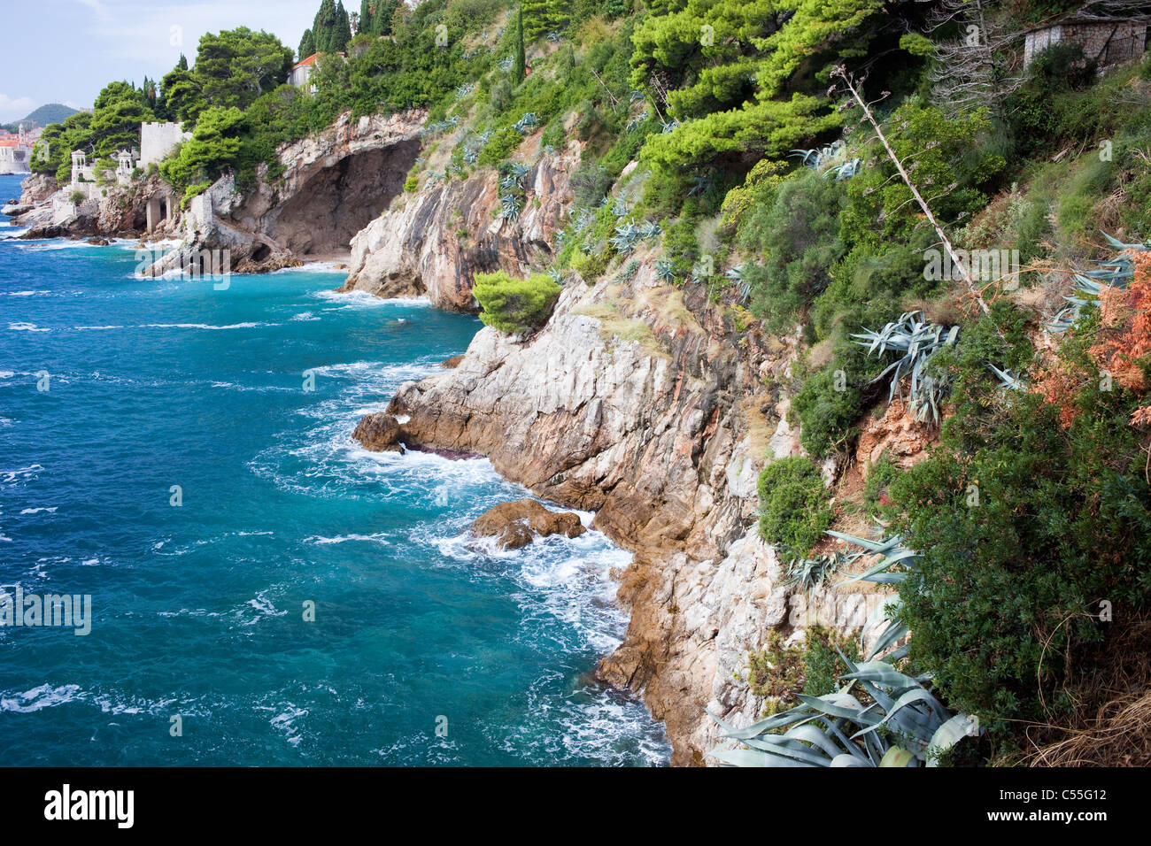 Scenic coastline on the Adriatic Sea near Dubrovnik in Croatia ...