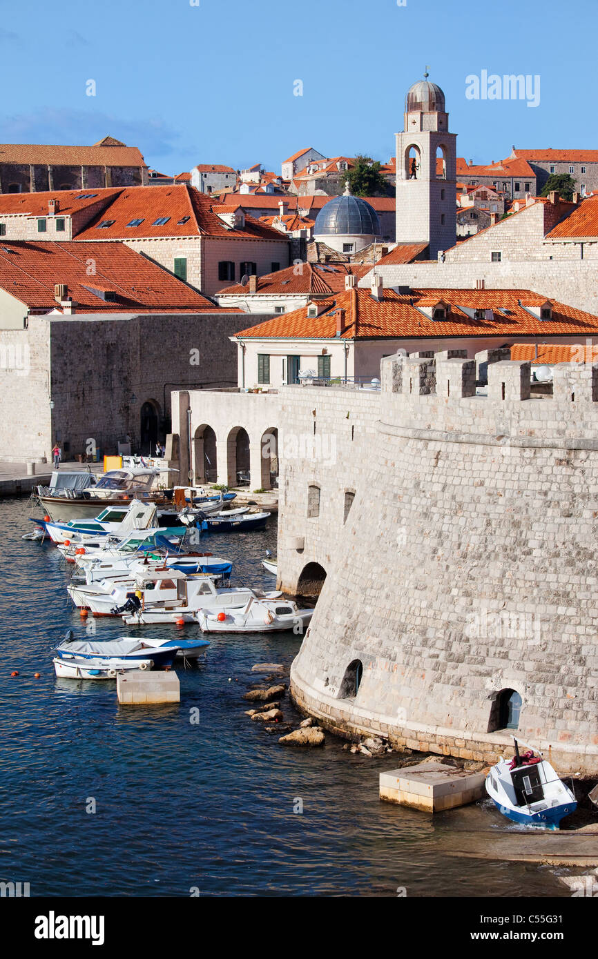 Dubrovnik Old Town medieval architecture, view from the marina side ...
