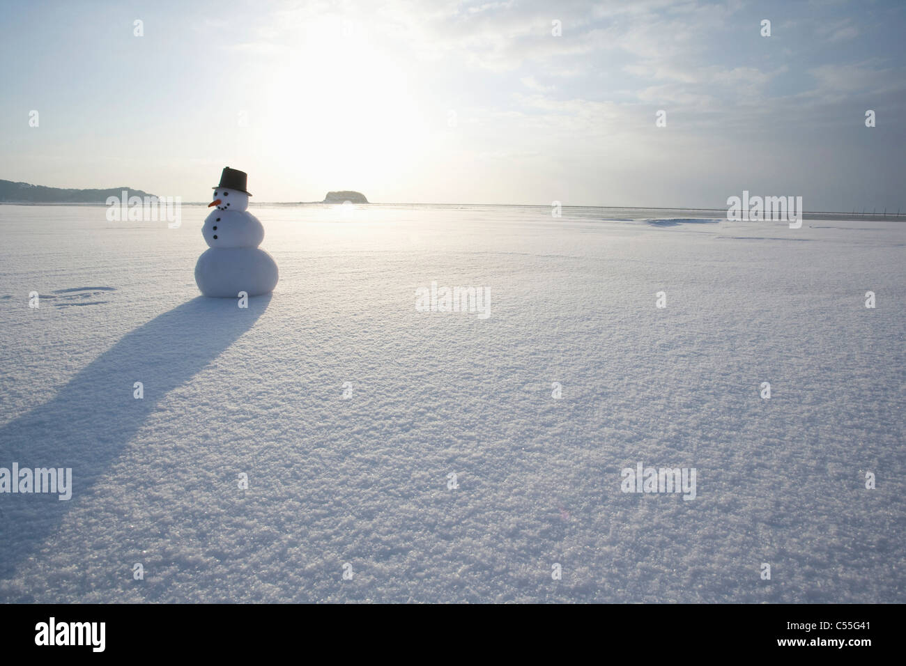 snowman in snow field Stock Photo - Alamy