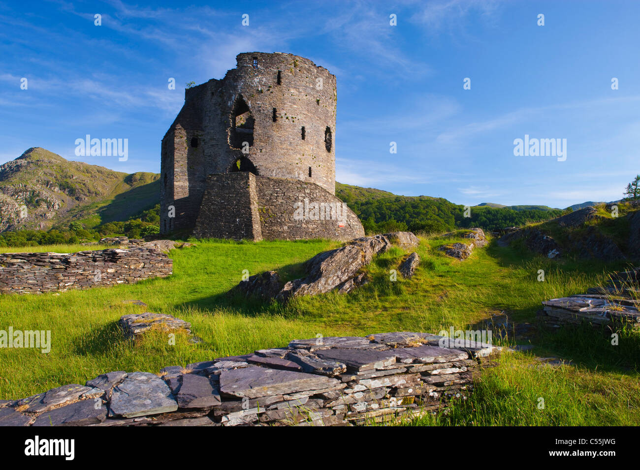 UK, Wales, Gwynedd County, Llanberis, Castle Dolbadarn ruins Stock ...