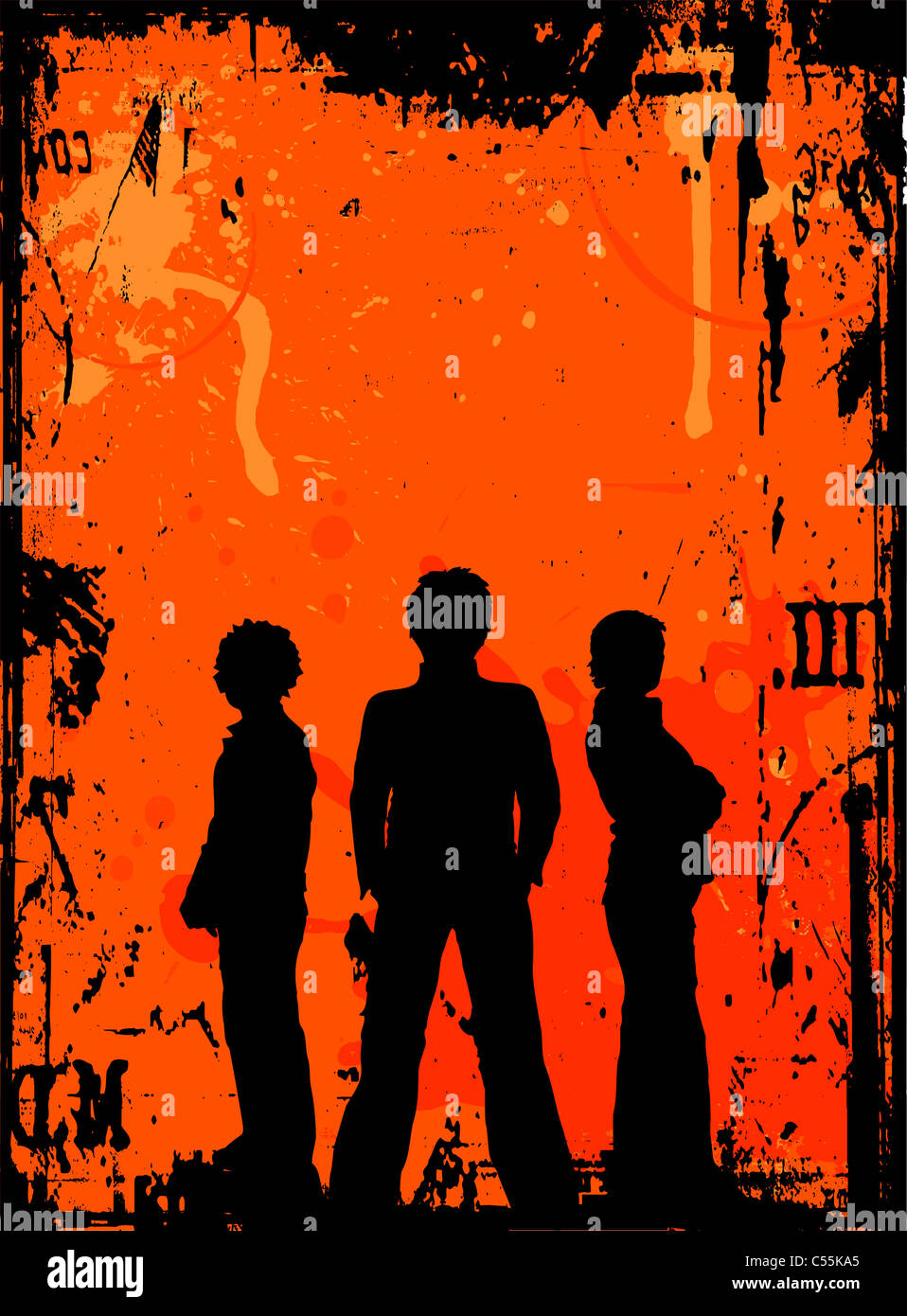 Silhouettes of young people on grunge background Stock Photo - Alamy