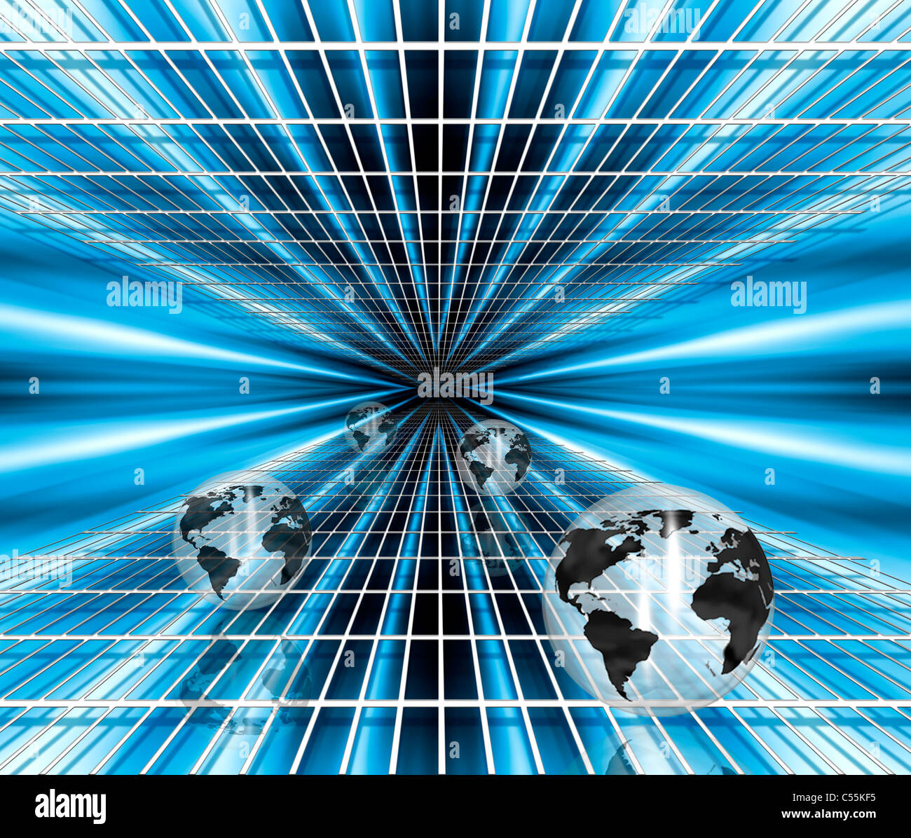 Globes on grid background Stock Photo - Alamy