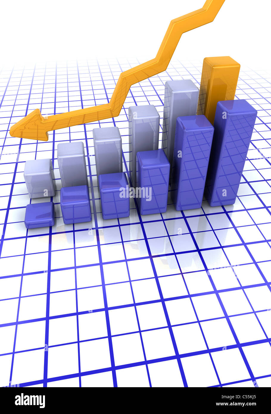 3D render of a bar chart showing falling profits Stock Photo - Alamy