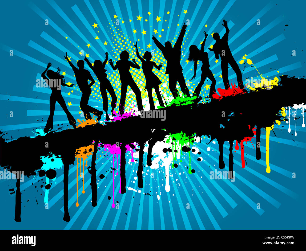 Silhouettes of people dancing on a grunge background Stock Photo - Alamy