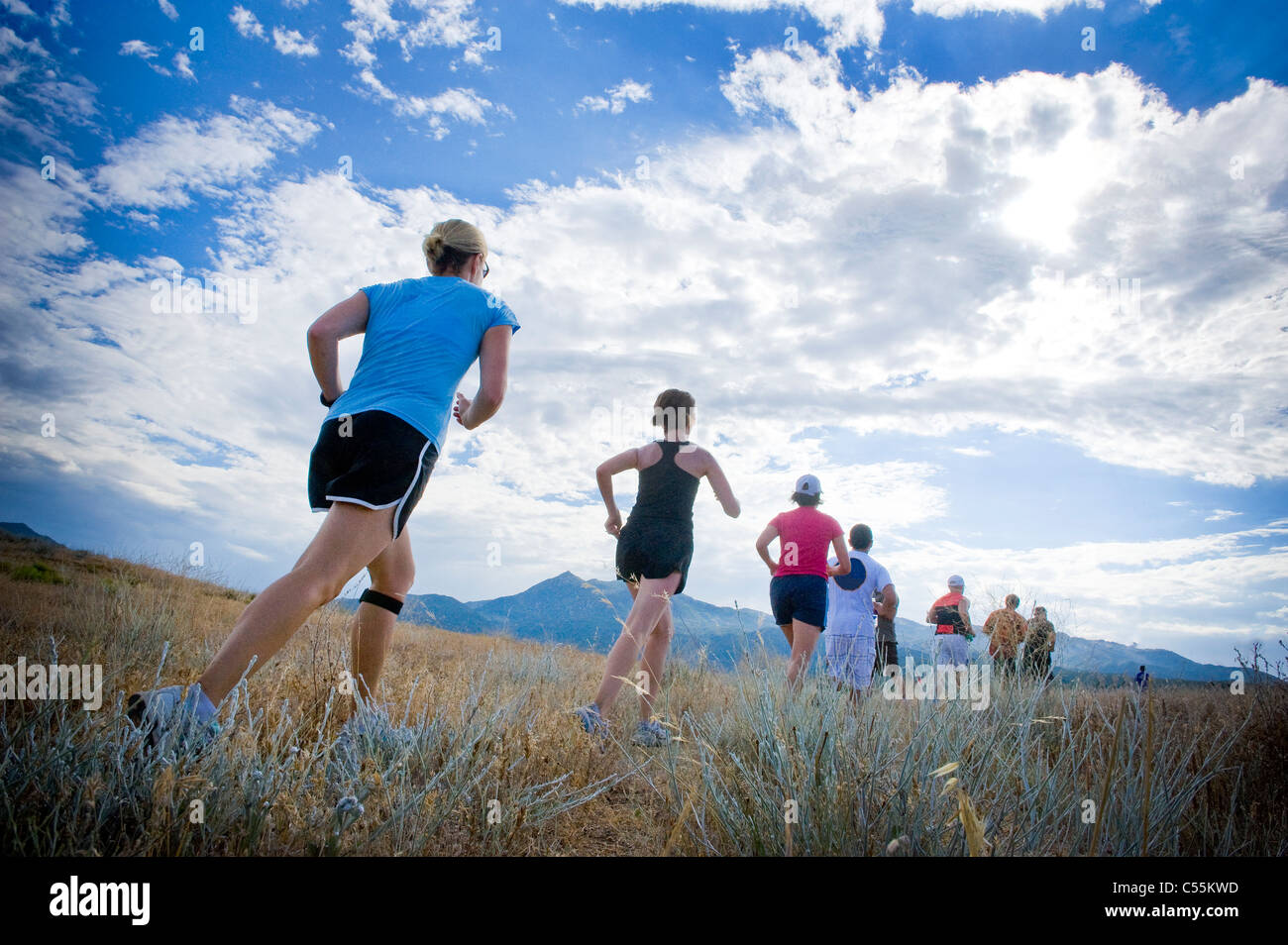 Group of women running in a cross country race Stock Photo - Alamy