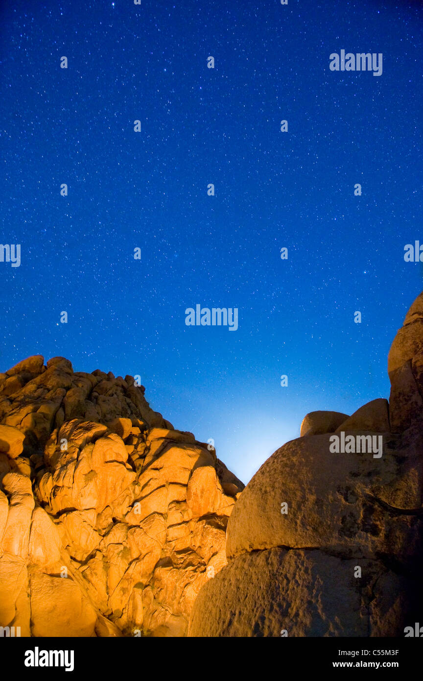 Boulders lit up at night, Joshua Tree National Monument, California ...
