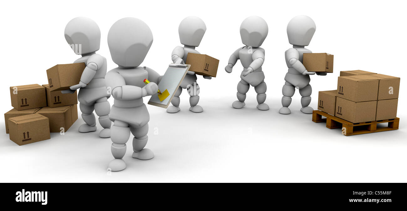 Workers stacking delivery boxes Stock Photo - Alamy