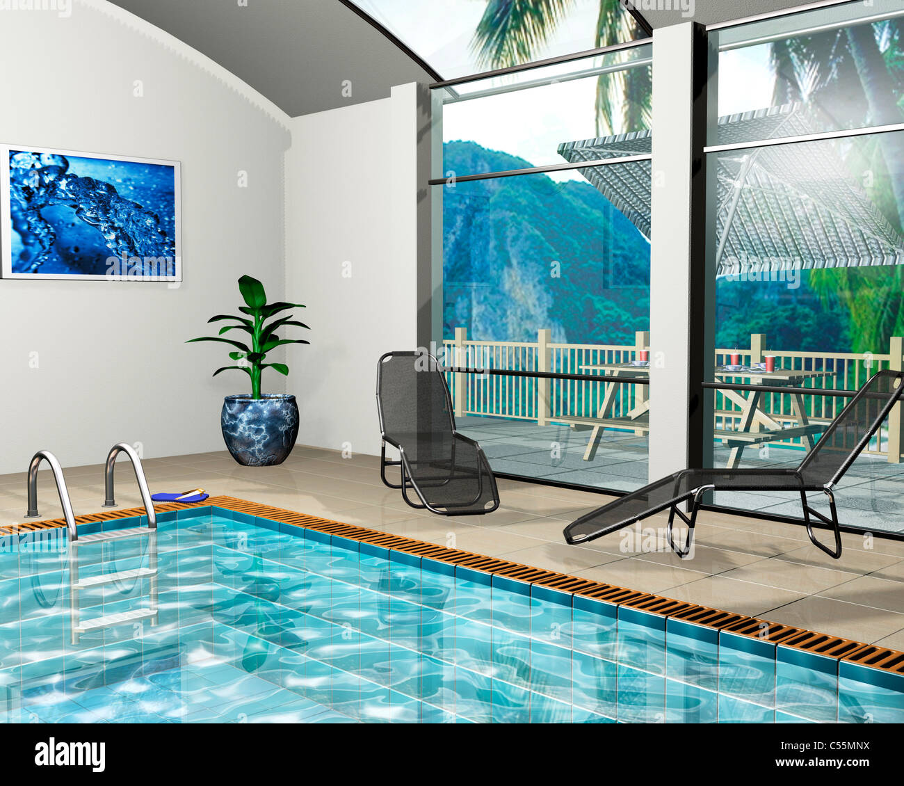 3D render of the interior of a pool house Stock Photo - Alamy