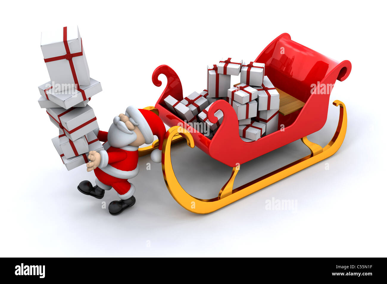 Santa with a sleigh full of presents Stock Photo - Alamy