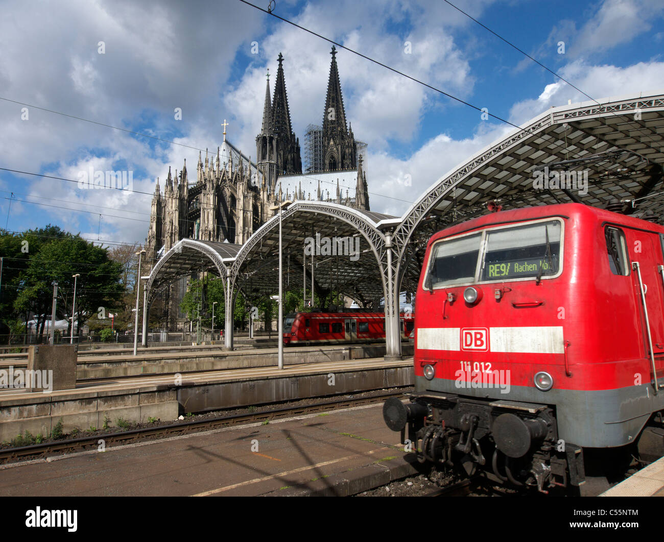 Cologne Hauptbahnhof or main railway station with historic Cathedral or ...