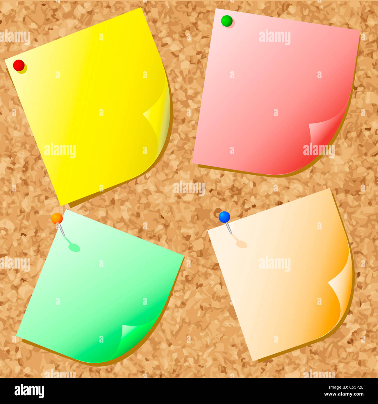 Different coloured post-it notes on cork noticeboard Stock Photo - Alamy