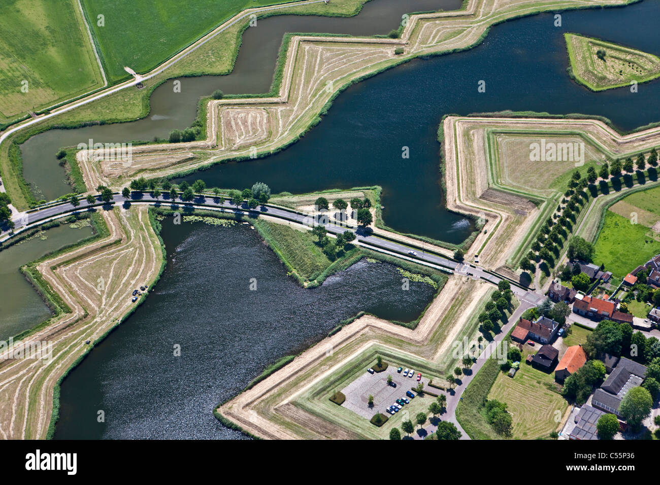 The Netherlands, The fortified, star shaped city of Heusden, Aerial ...