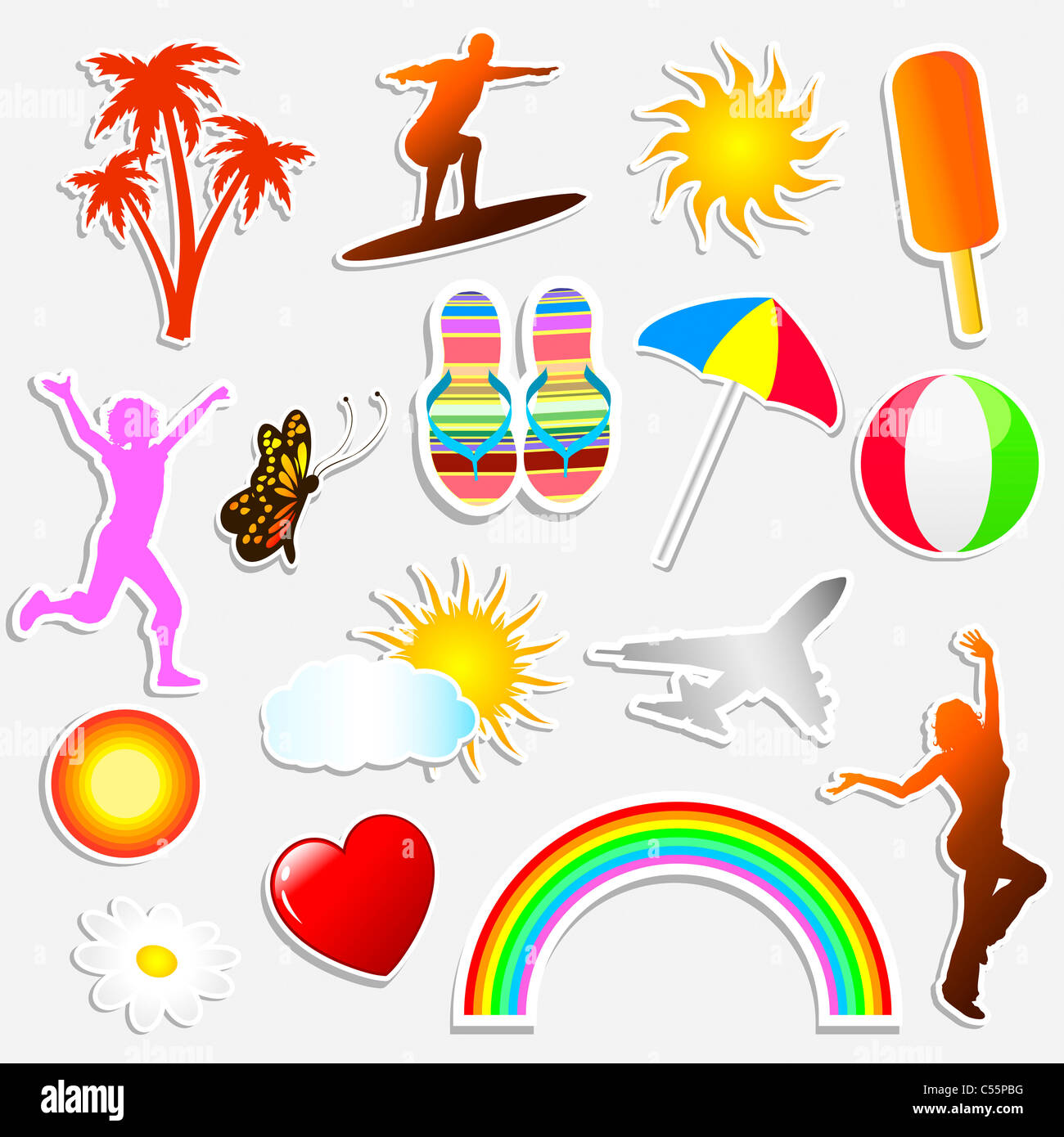 Various different summer themed stickers Stock Photo - Alamy