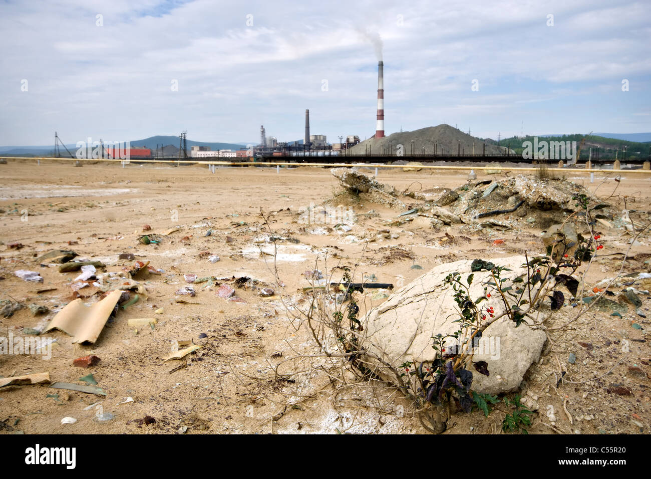 Garbage near Karabash Copper Smelting mill. Dead ecological desert ...