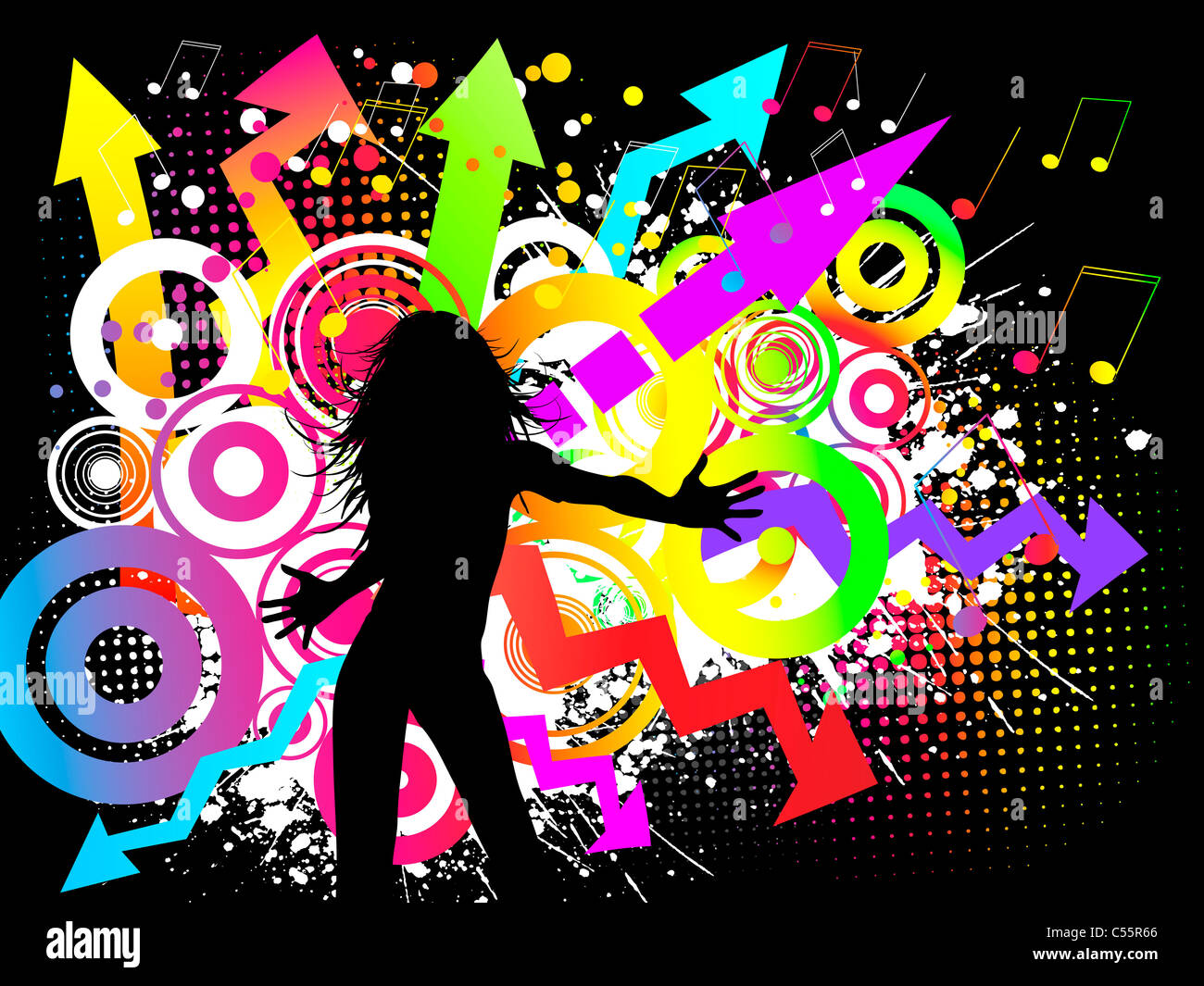 Silhouette of a female on a funky party background Stock Photo - Alamy