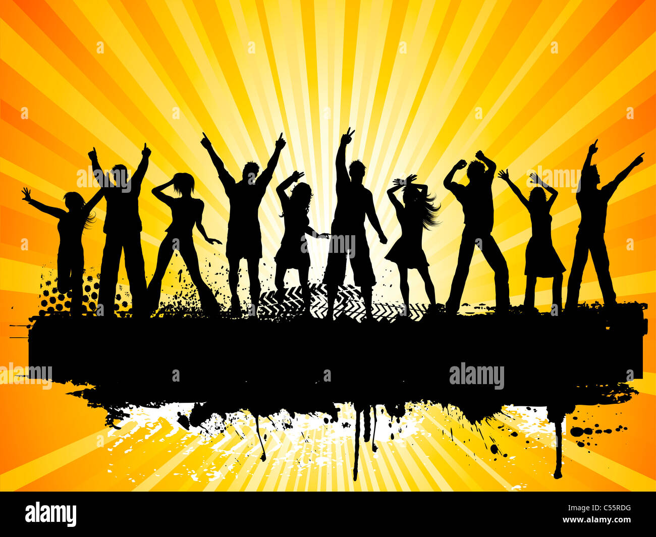 Silhouettes of people dancing on grunge background Stock Photo - Alamy
