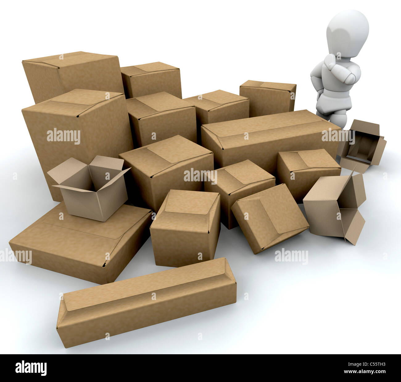 3D render of somone with a stack of boxes Stock Photo - Alamy