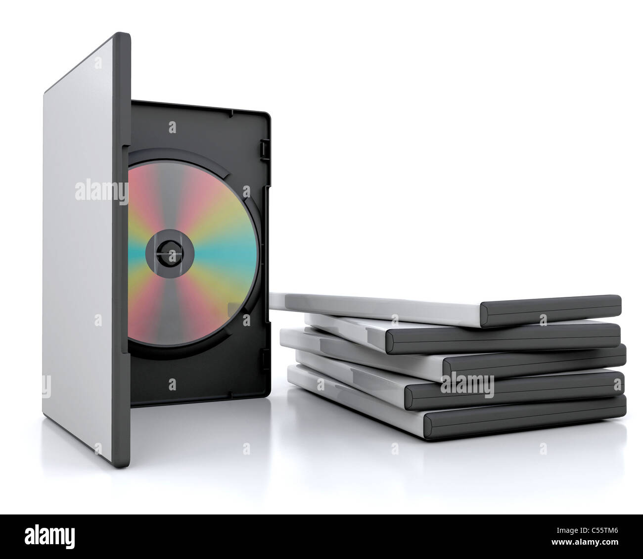 3D render of a dvd in a case next to a stack of cases Stock Photo - Alamy
