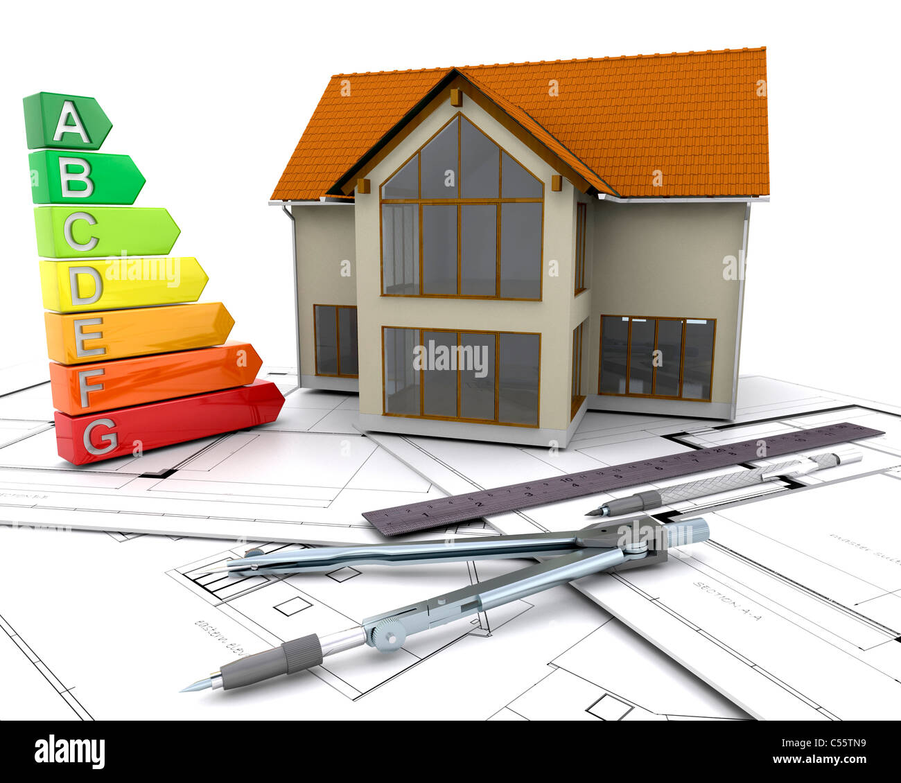 House with energy ratings on plans Stock Photo - Alamy