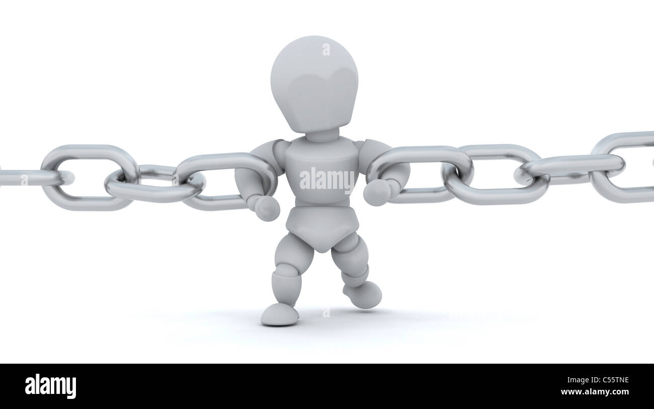 3D render of a man holding a chain together Stock Photo - Alamy