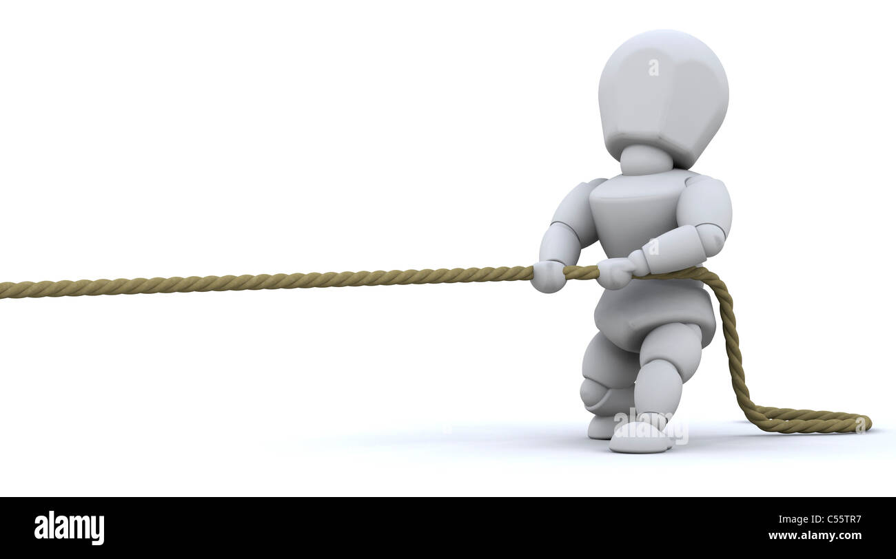 3D render of a man pulling on a rope Stock Photo - Alamy