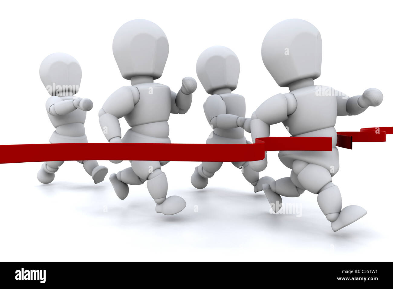 People racing with one person reaching the finish line Stock Photo - Alamy