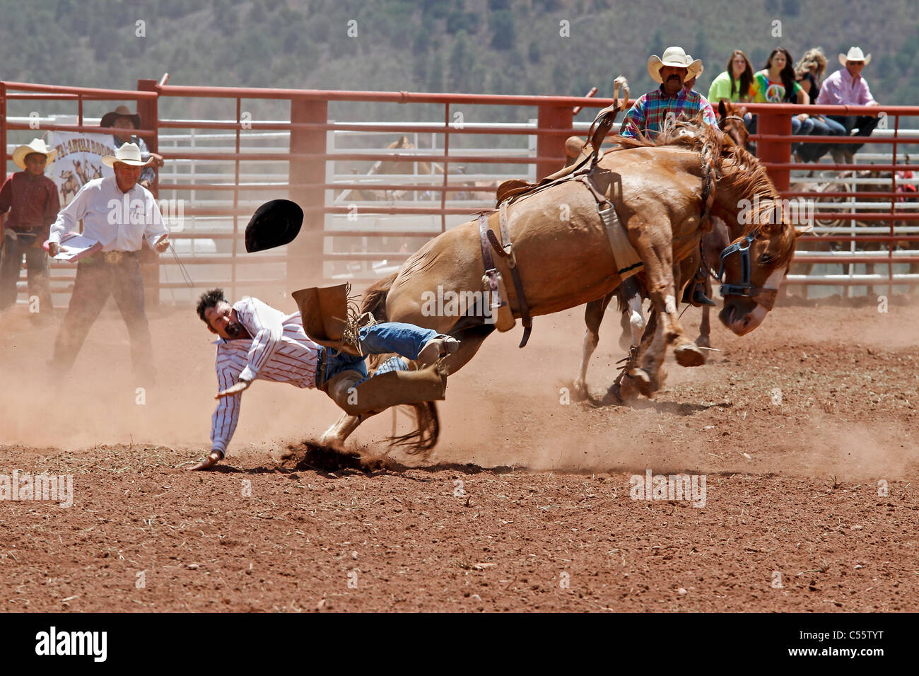 Competitor in the bronco riding event at the Annual Indian Rodeo held ...