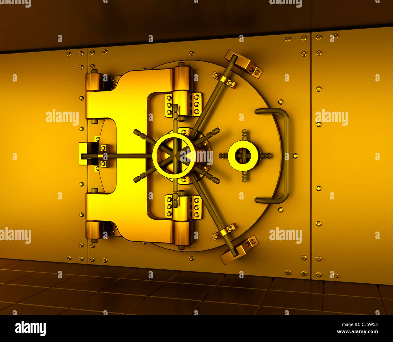 3D render of a golden bank vault Stock Photo - Alamy