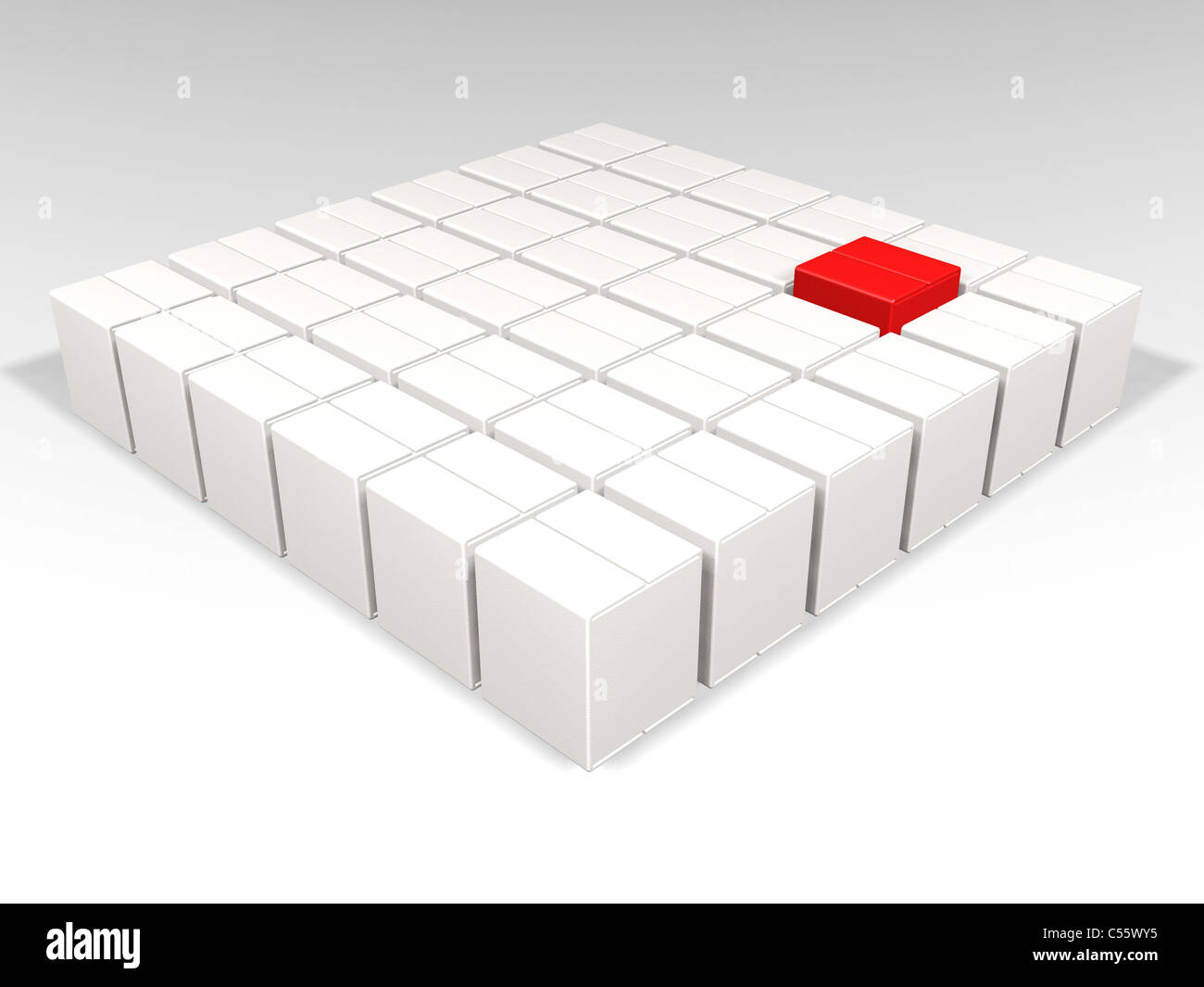 One red box amongst many white boxes Stock Photo - Alamy