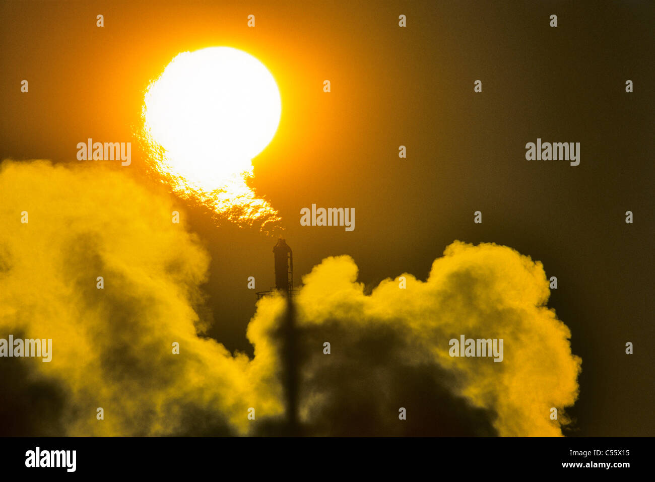 Smoke erupting from a flarestack, Edmonton, Alberta, Canada Stock Photo ...