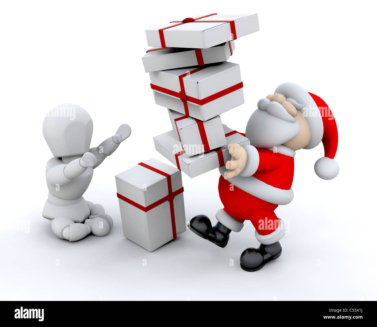 Santa giving a stack of Christmas gifts Stock Photo - Alamy