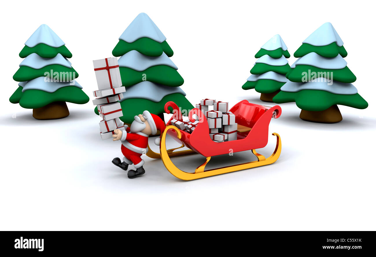 Santa with a sleigh full of presents Stock Photo - Alamy