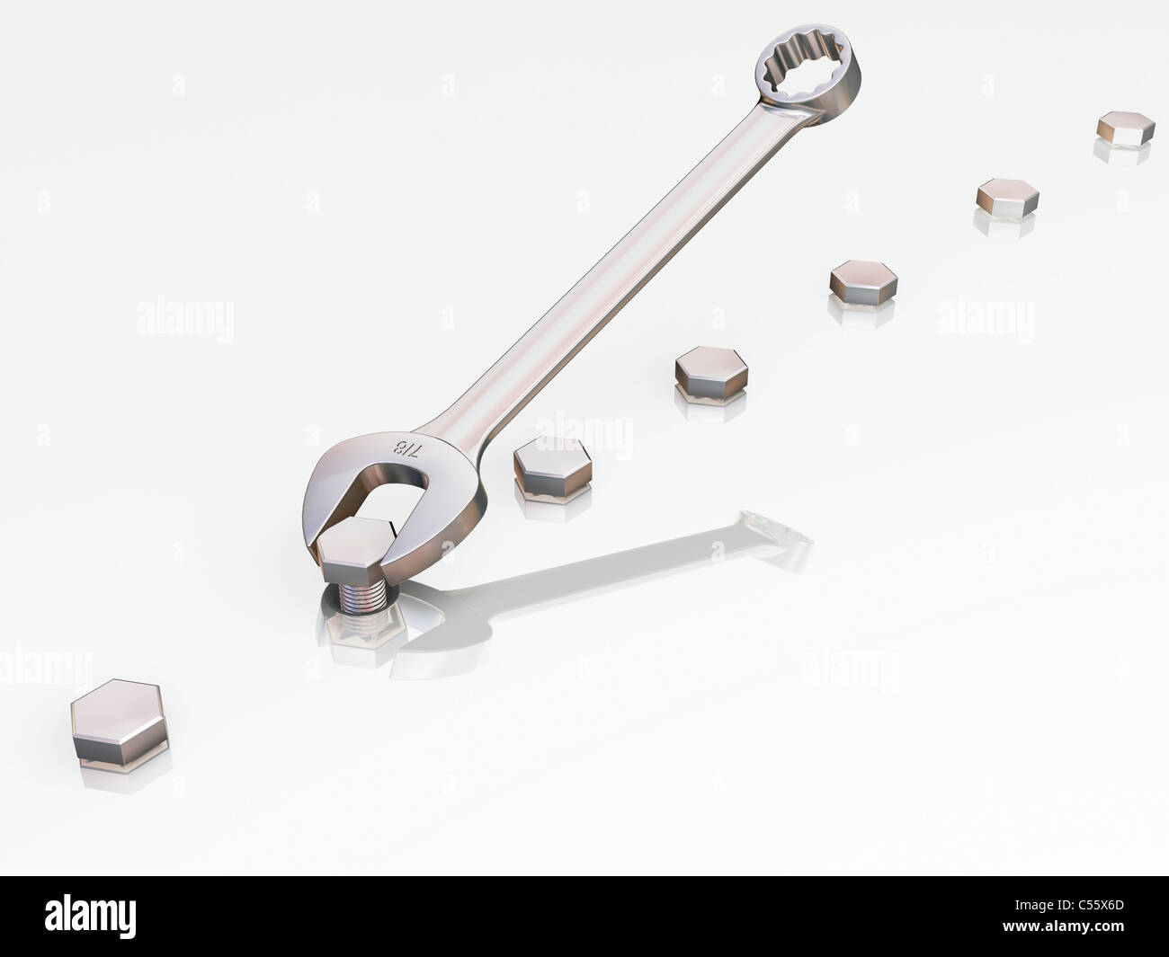 3D render of a spanner and nuts Stock Photo - Alamy