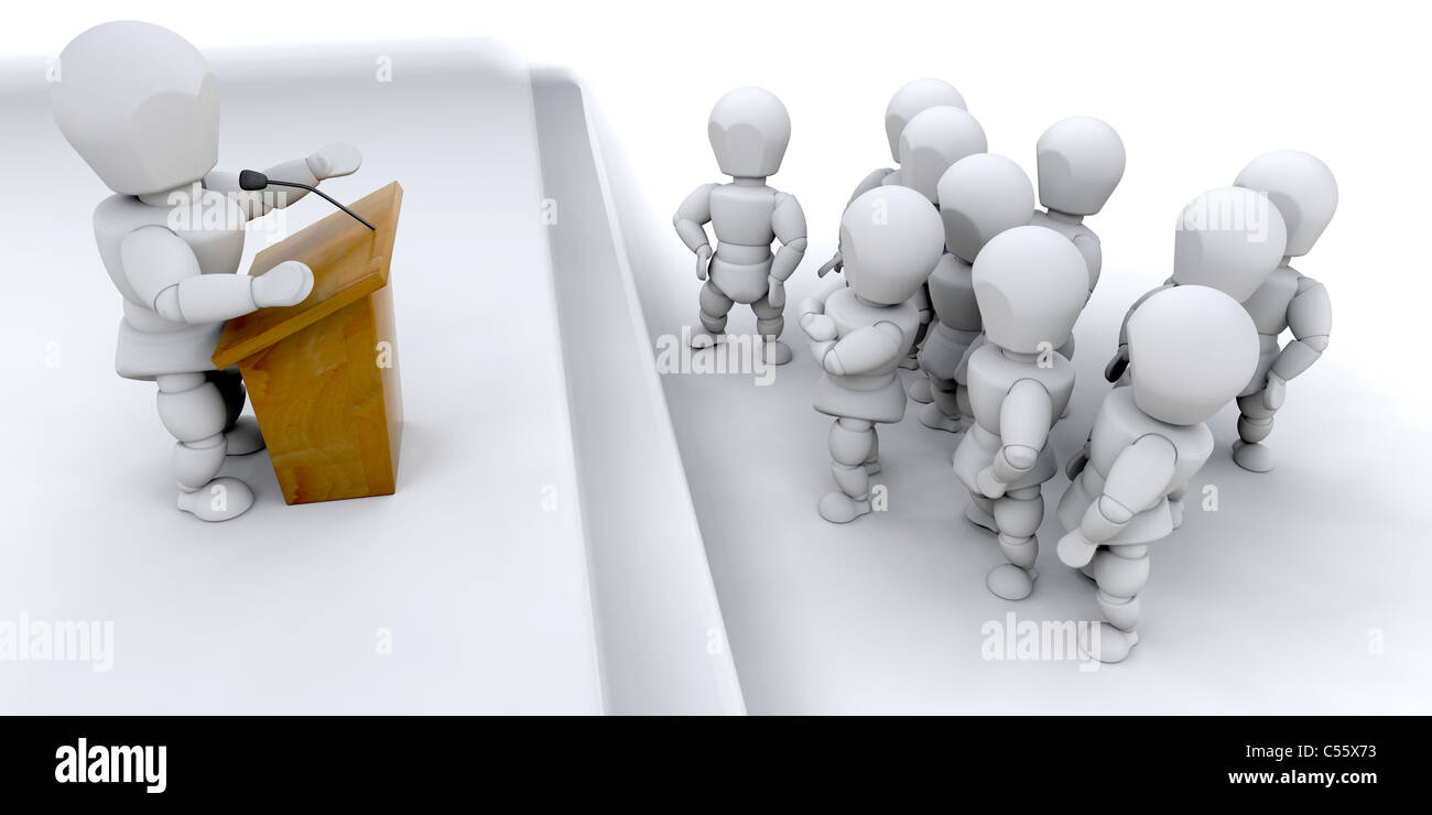 A man speaking to a crowd of people Stock Photo - Alamy