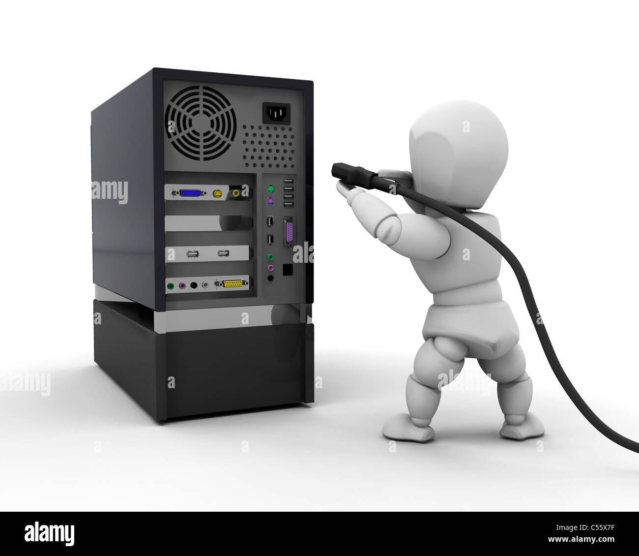 3D render of someone plugging a cable into a computer Stock Photo - Alamy