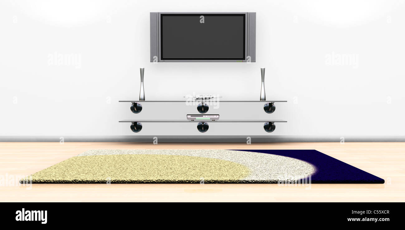 3D render of a tv screen on a wall in a modern lounge Stock Photo - Alamy