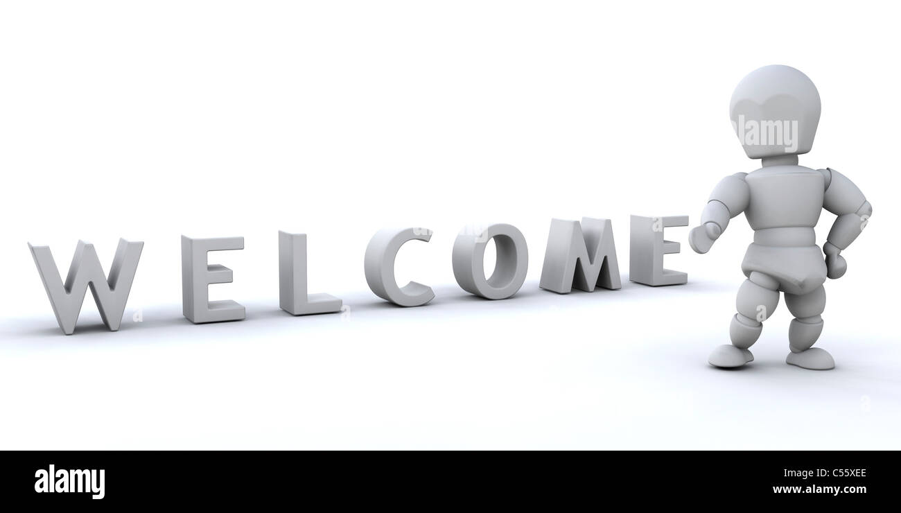 3D render of a person with welcome sign Stock Photo - Alamy